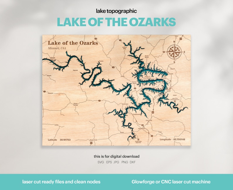 Lake of the Ozarks Map: 3D Topographic Laser Cut File (digital Download ...