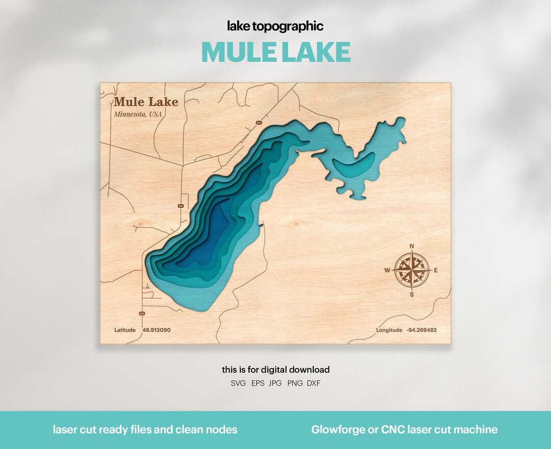 Lake House Decor, Mule Lake Map SVG, Wood Wall Decor Gift, Topographic ...