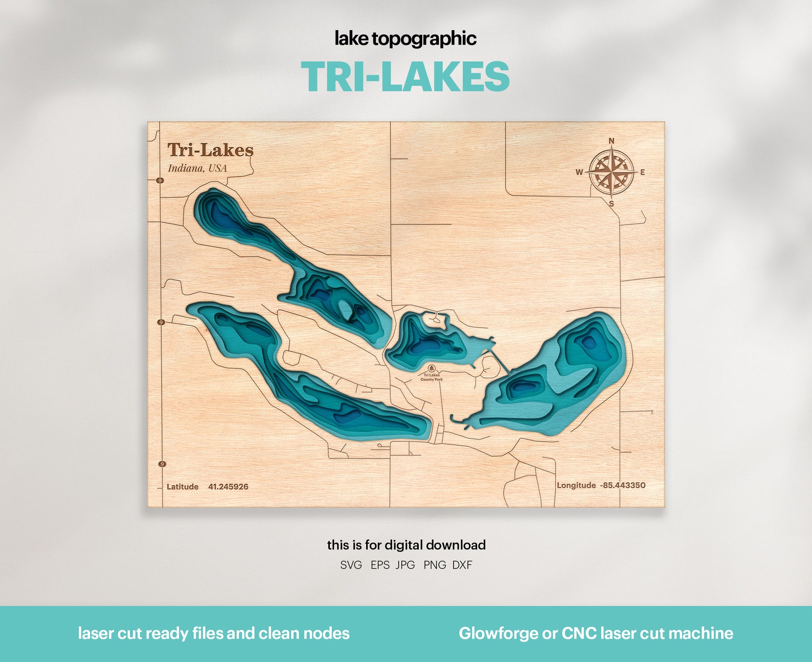 Tri-lakes Topographic Map: Laser Cut File (digital Download) - Etsy