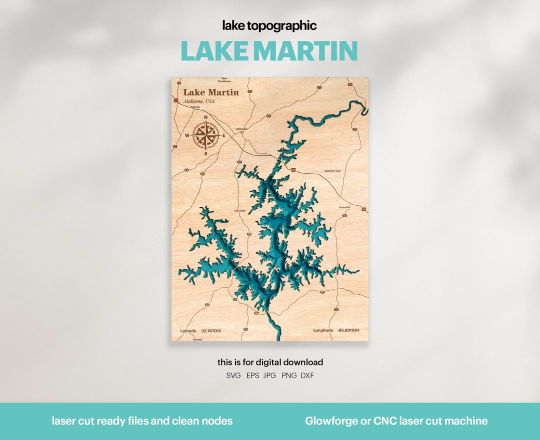 Lake Martin Map SVG: 3D Topographic Wood Wall Art (digital Download) - Etsy