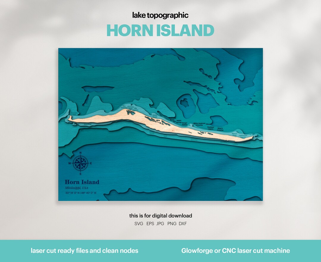 Lake House Decor, Horn Island Map SVG, Wood Wall Decor Gift ...