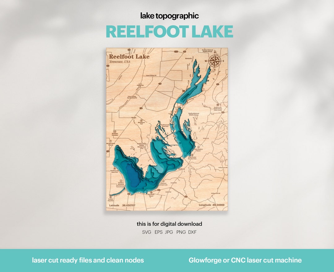 Lake House Decor, Reelfoot Lake Map SVG, Map Art, Wood Wall Decor ...