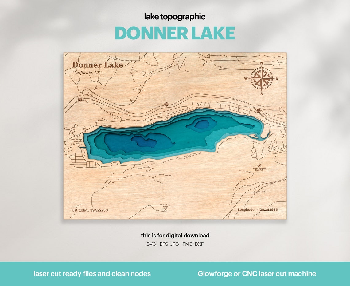 Donner Lake Topographic Map SVG: 3D Wood Wall Art (digital Download) - Etsy