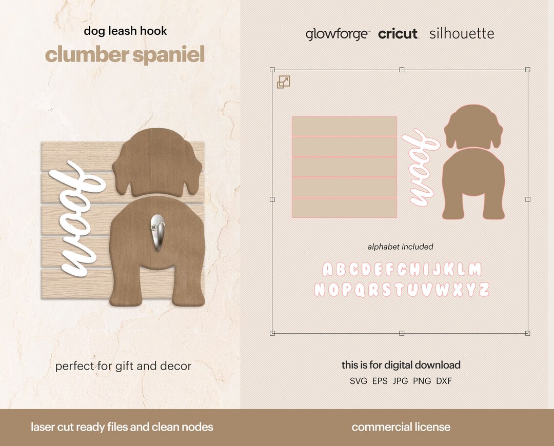 Clumber Spaniel Dog Silhouette SVG, Clumber Spaniel Dog Butt Leash Hook ...