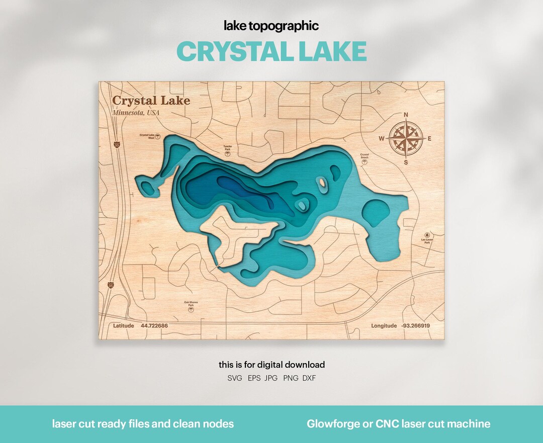 Crystal Lake Minnesota Map SVG: 3D Topographic Laser Cut File (digital ...