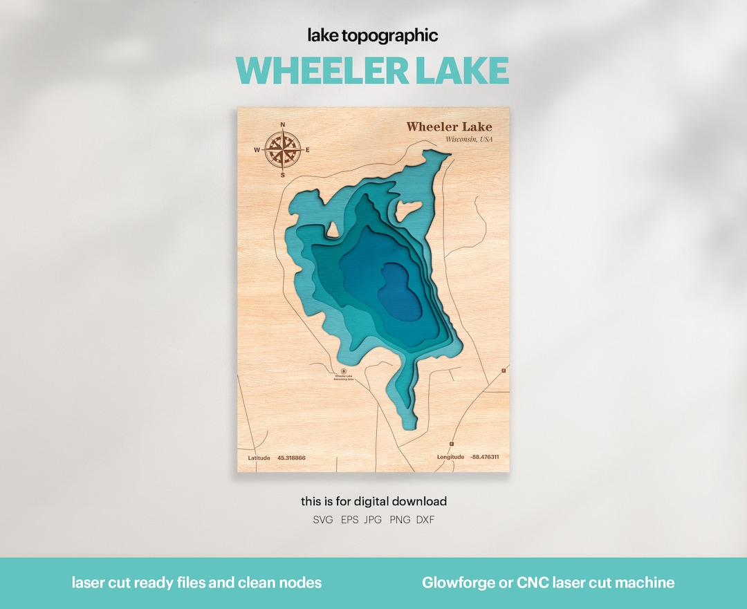 Lake House Decor, Wheeler Lake Map SVG, Wood Wall Decor Gift ...