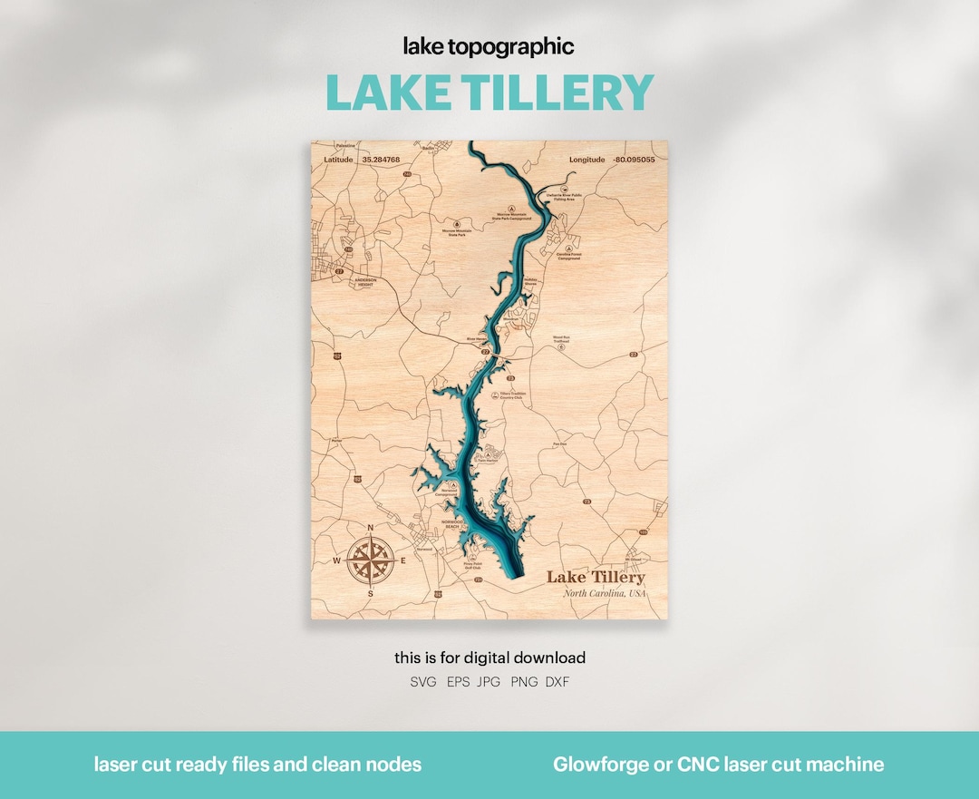 Lake Tillery Map SVG: 3D Topographic Wood Decor (digital Download) - Etsy