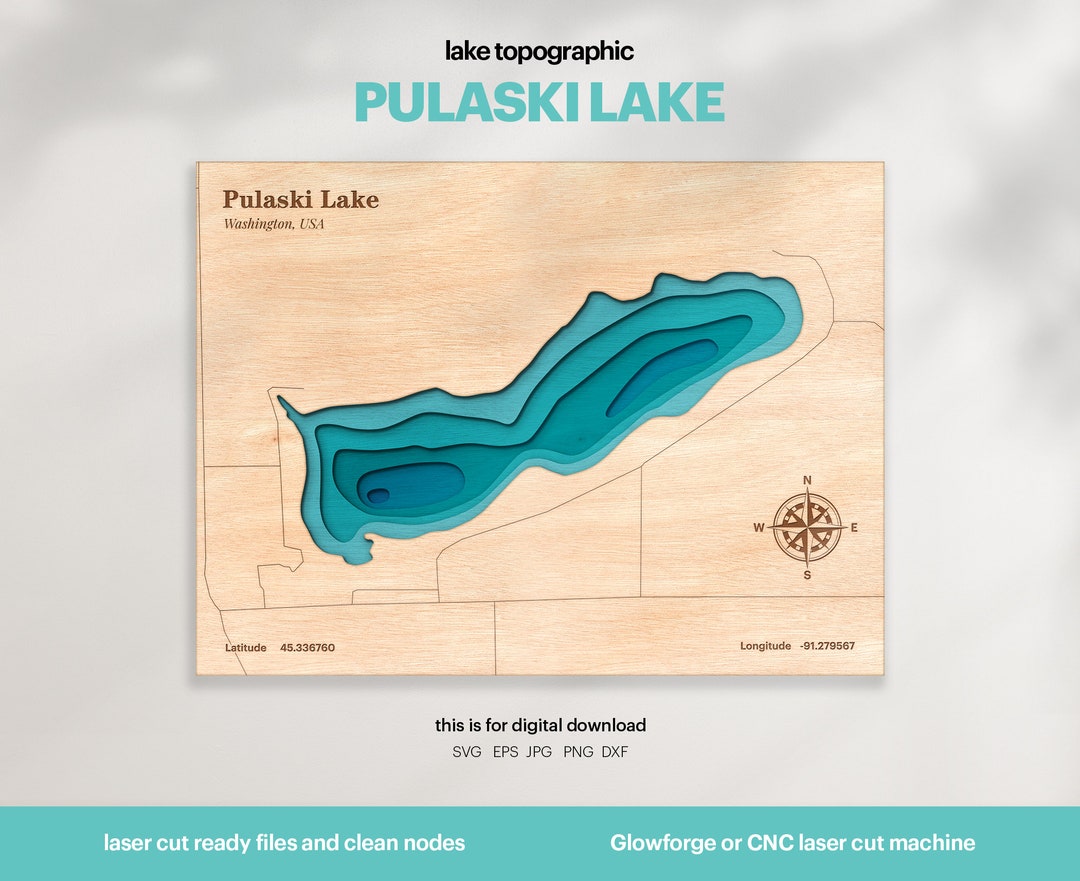 Lake House Decor, Pulaski Lake Map SVG, Wood Wall Decor Gift ...