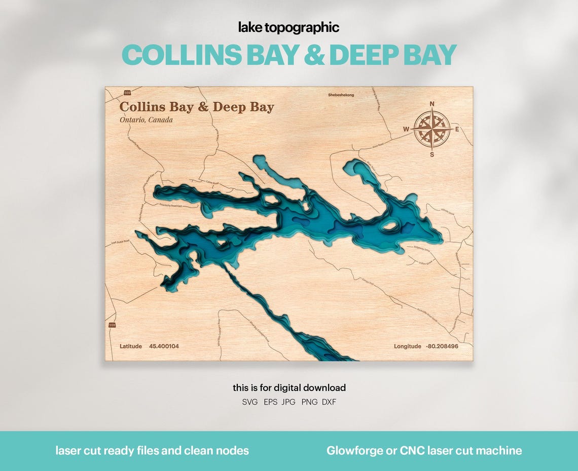 Collins Bay & Deep Bay Map SVG: Lake House Decor (digital Download) - Etsy