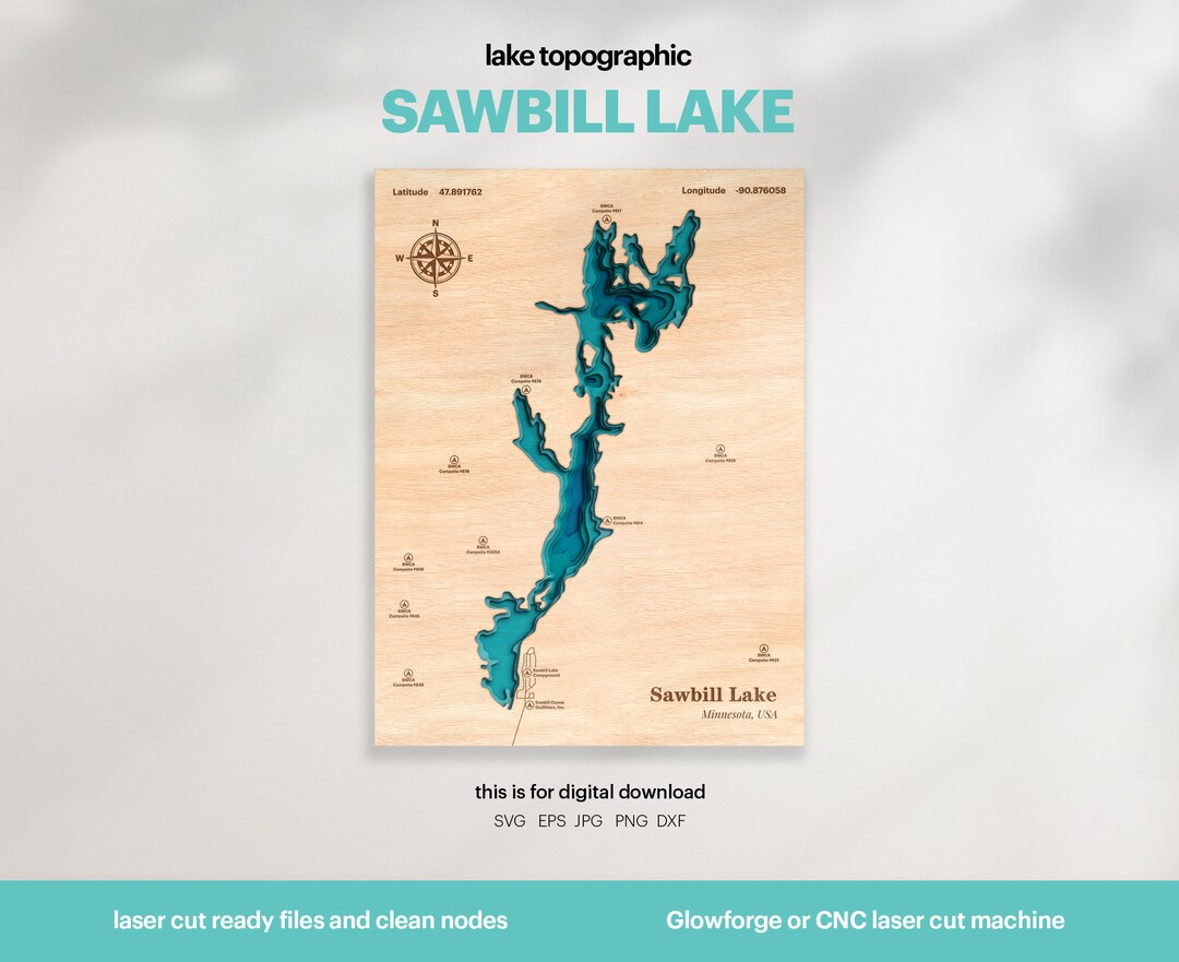 Sawbill Lake Topographic Map: 3D Wood Wall Art (digital Download) - Etsy