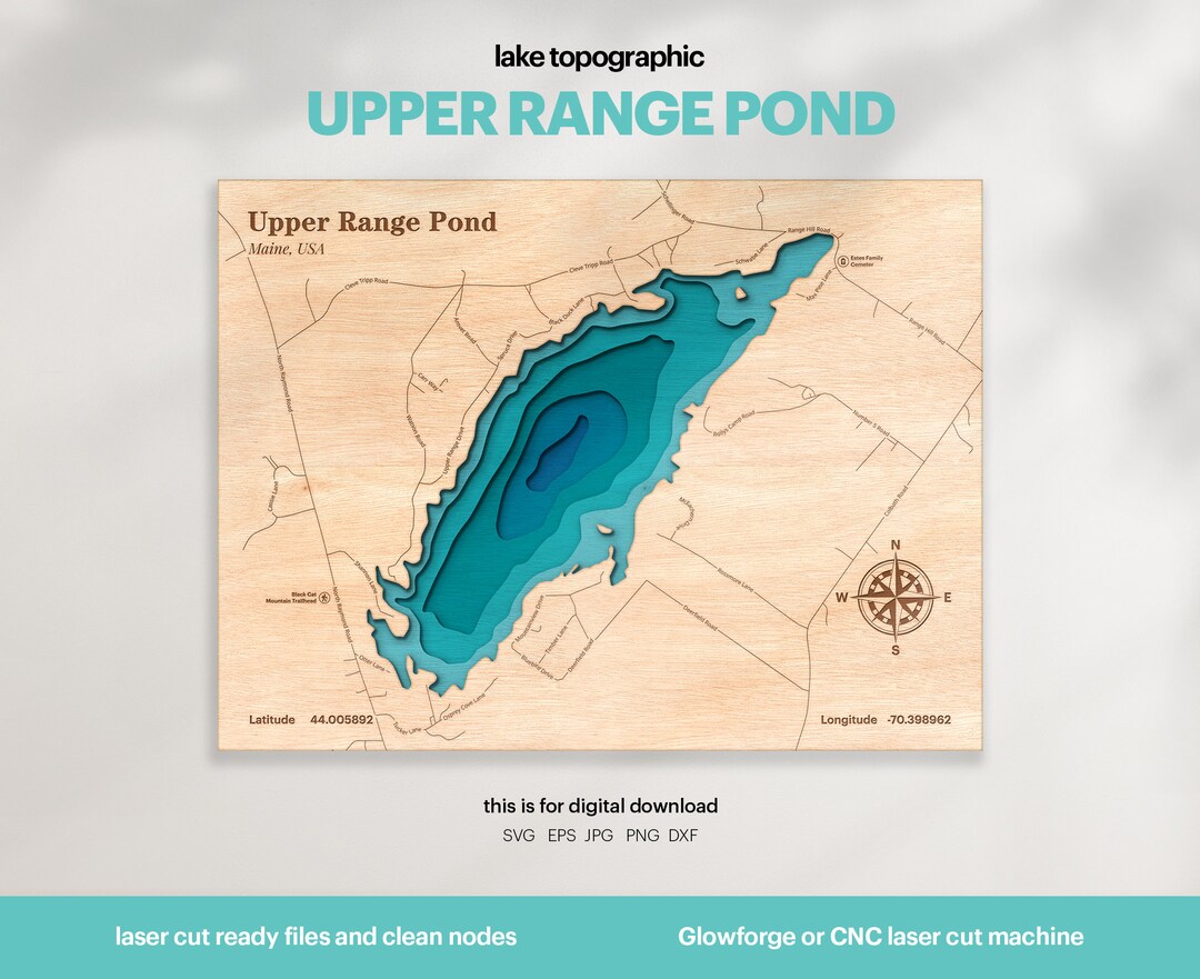 Upper Range Pond Map SVG: 3D Topographic Laser Cut File (digital ...