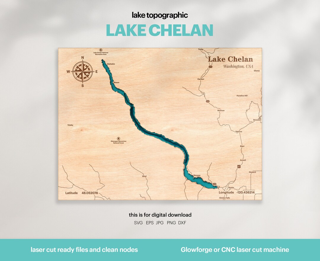 Lake House Decor, Chelan Lake Map SVG, Wood Wall Decor Gift ...