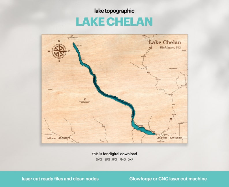 Lake House Decor, Chelan Lake Map SVG, Wood Wall Decor Gift ...