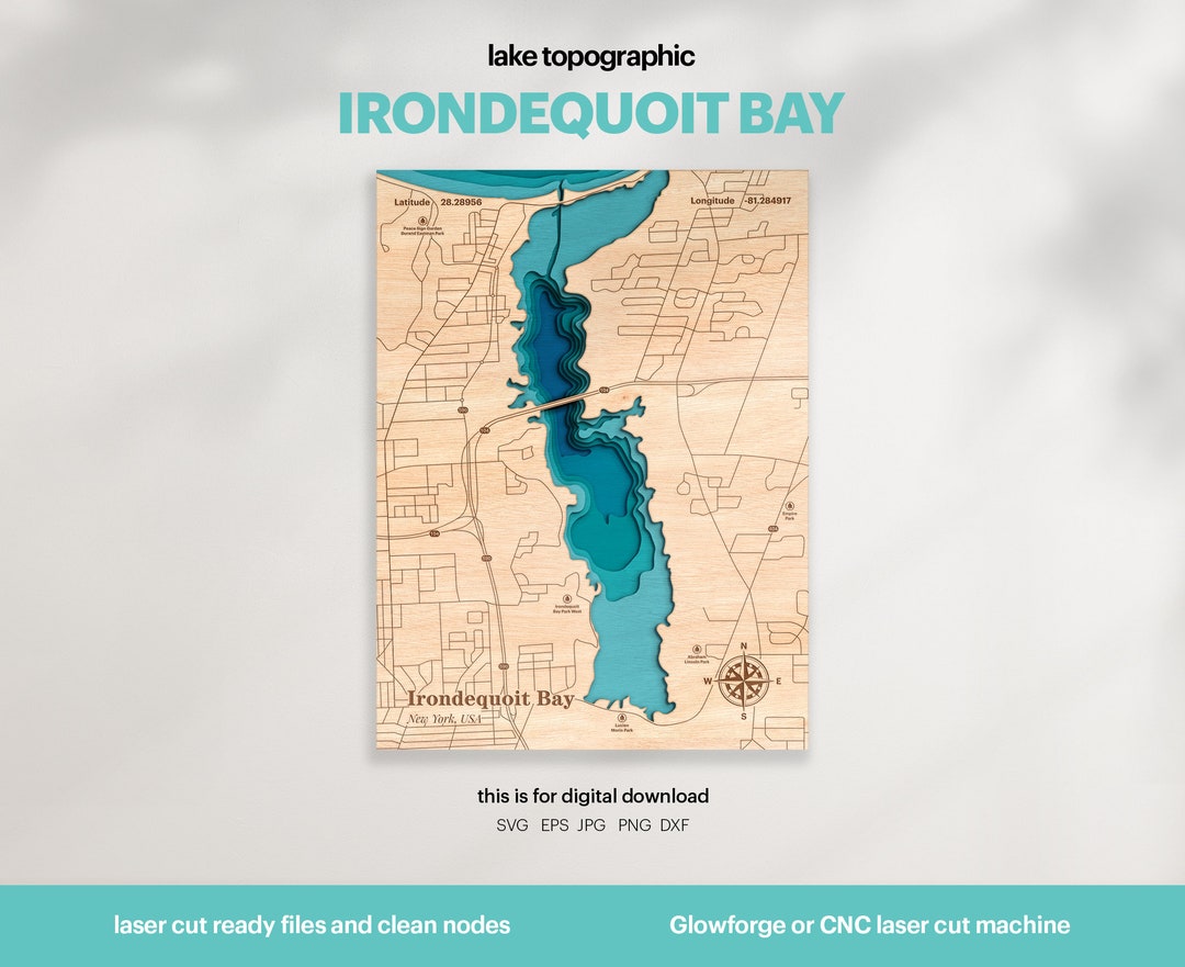 Lake House Decor, Irondequoit Bay Map SVG, Wood Wall Decor Gift ...