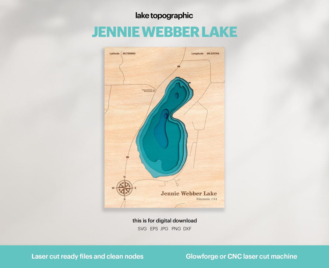 Lake House Decor, Jennie Webber Lake Map SVG, Wood Wall Decor Gift, Topographic, 3D Custom Maps ...