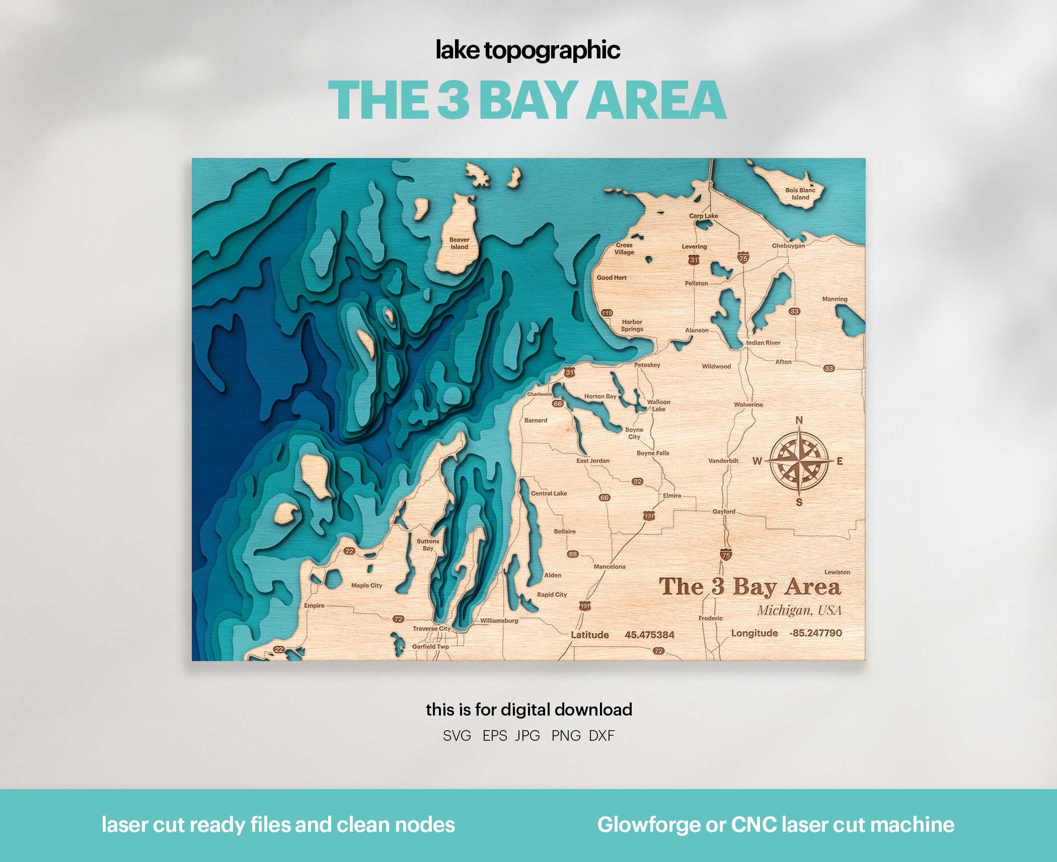 Lake House Decor, the 3 Bay Area Map SVG, Wood Wall Decor Gift ...