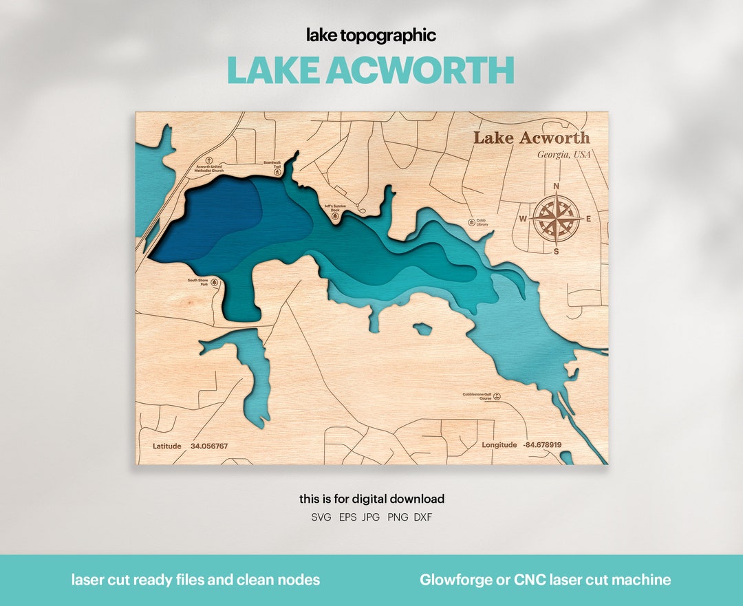 Lake House Decor, Lake Acworth Map SVG, Wood Wall Decor Gift ...