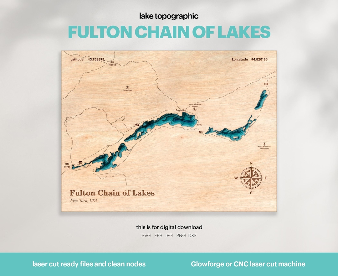 Fulton Chain of Lakes Map SVG: 3D Topographic Laser Cut File (digital Download) - Etsy UK