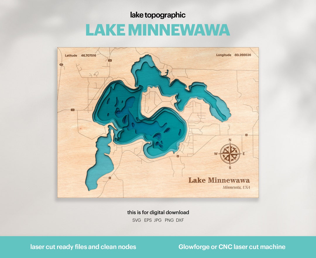 Lake Minnewawa Topographic Map SVG: Laser Cut File (digital Download ...