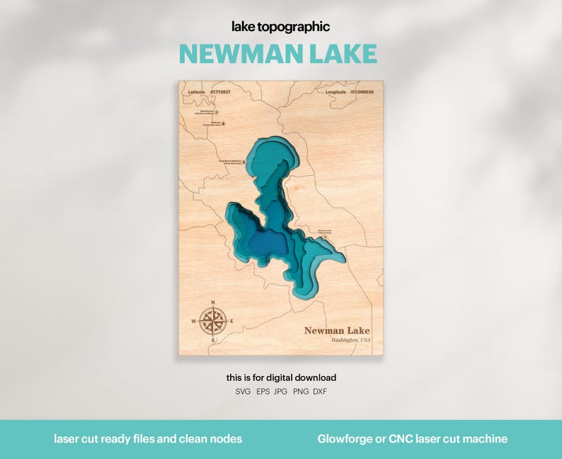Newman Lake Map SVG : 3D Topographic Lake House Decor (digital Download ...