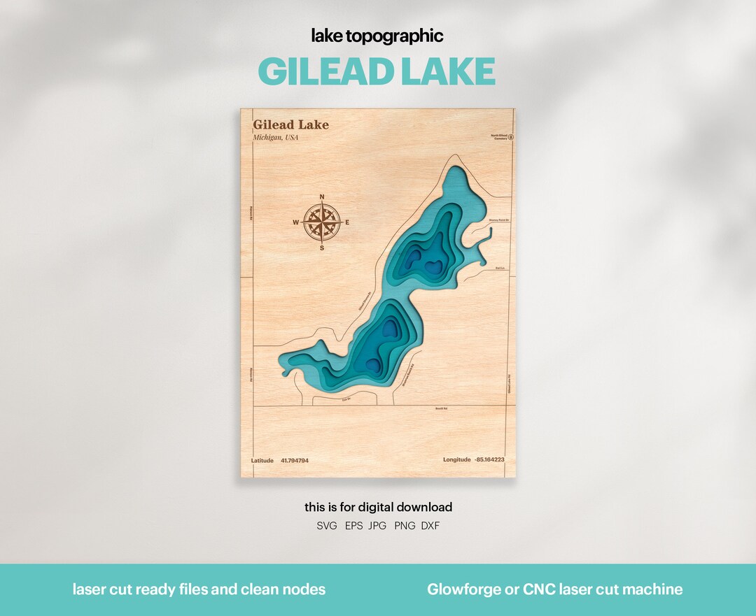 Lake House Decor, Gilead Lake Map SVG, Wood Wall Decor Gift ...