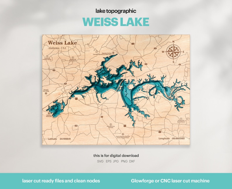 Lake House Decor, Weiss Lake Map SVG, Wood Wall Decor Gift, Topographic ...
