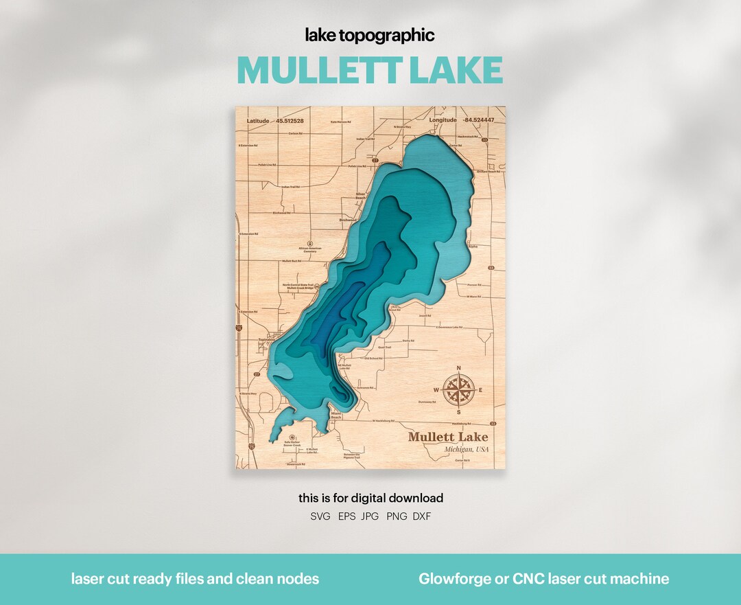 Lake House Decor, Mullet Lake Map SVG, Wood Wall Decor Gift ...