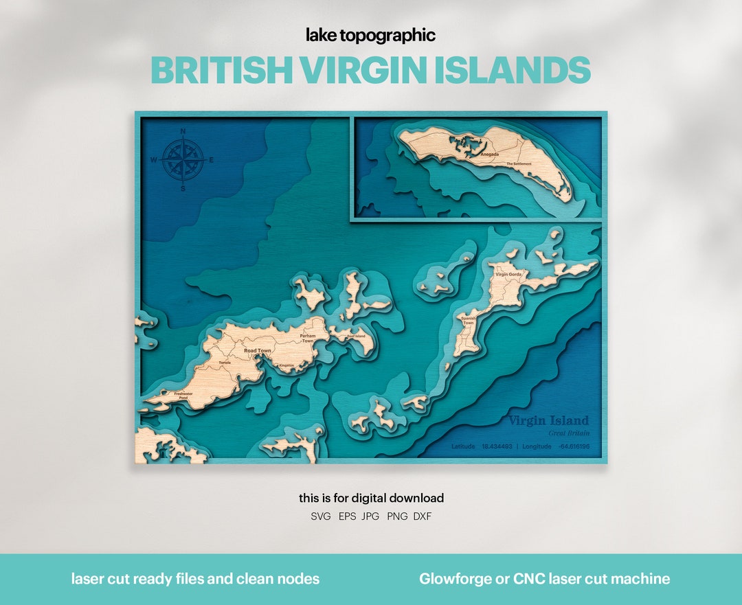 British Virgin Islands Map SVG: 3D Topographic Laser Cut File (digital ...