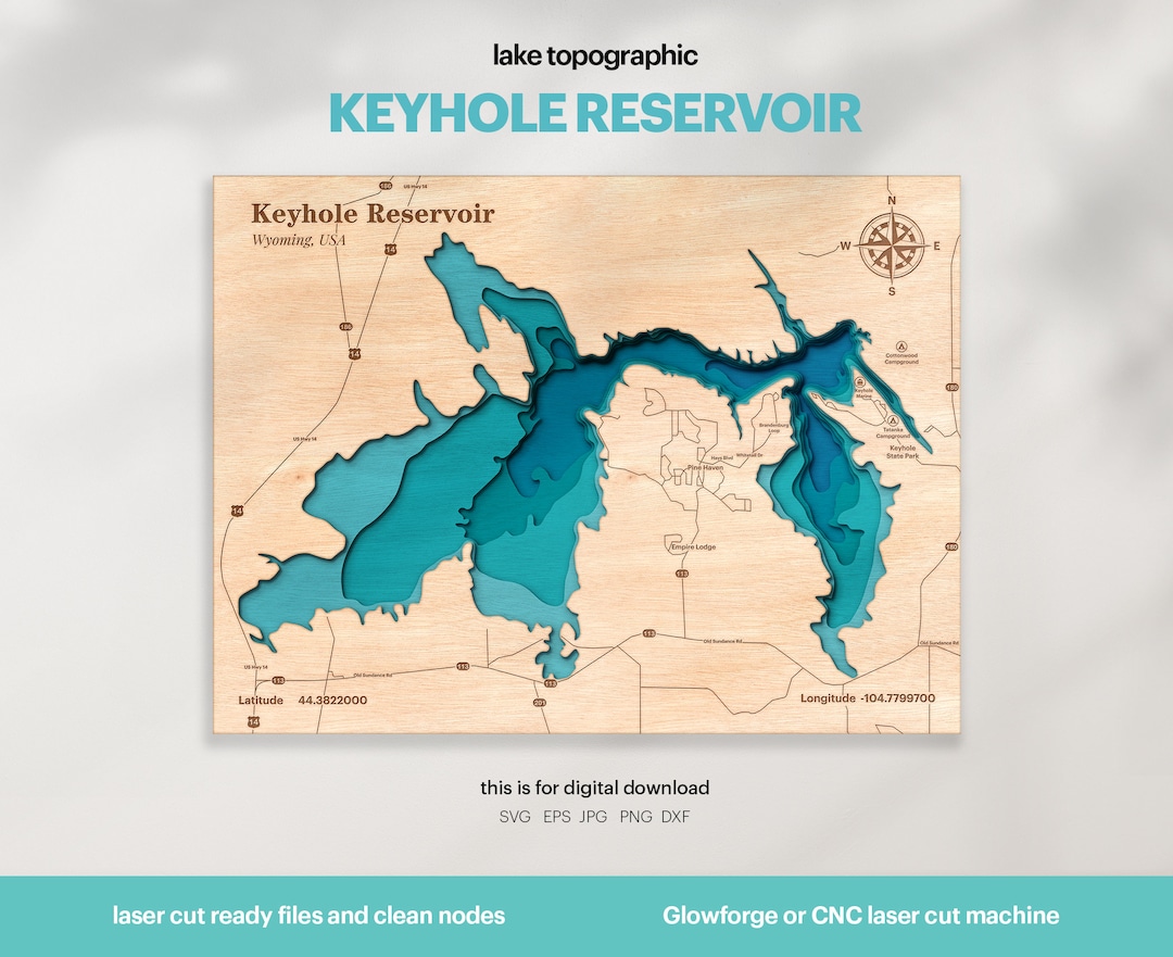 Lake House Decor, Keyhole Reservoir in Wyoming Map SVG, Lake Life, Map ...