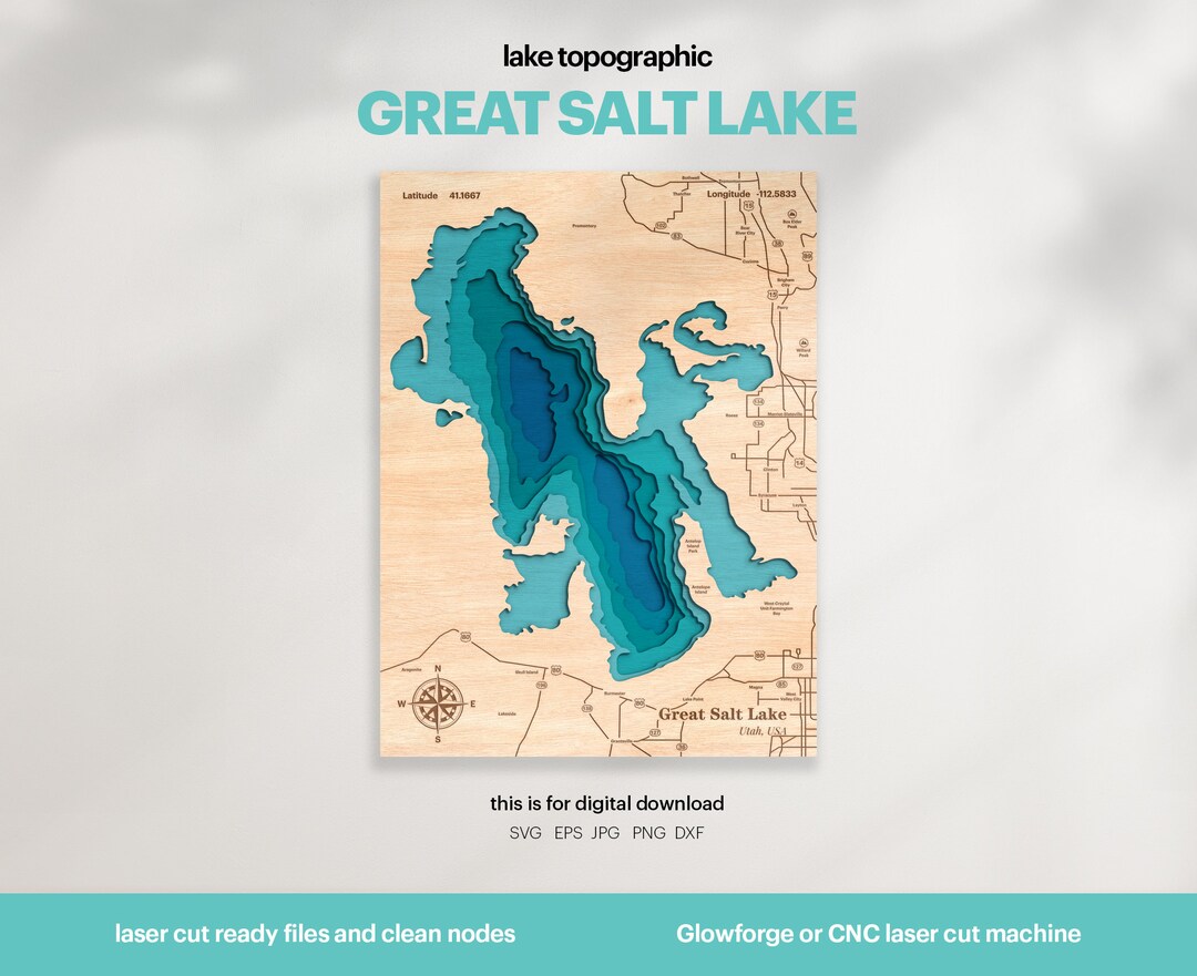 Lake House Decor, Great Salt Lake Map SVG, Map Art, Wood Wall Decor ...