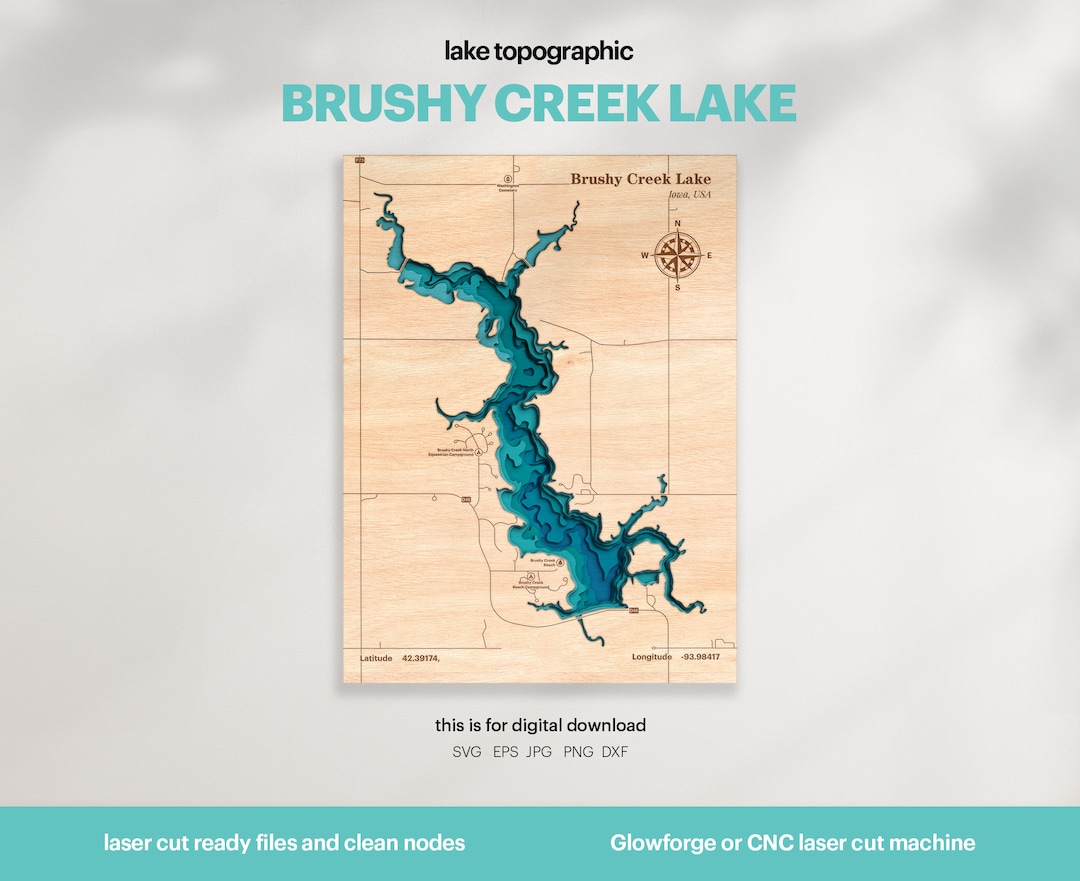 Brushy Creek Lake Map: 3D Topographic Wood Wall Art (digital Download ...