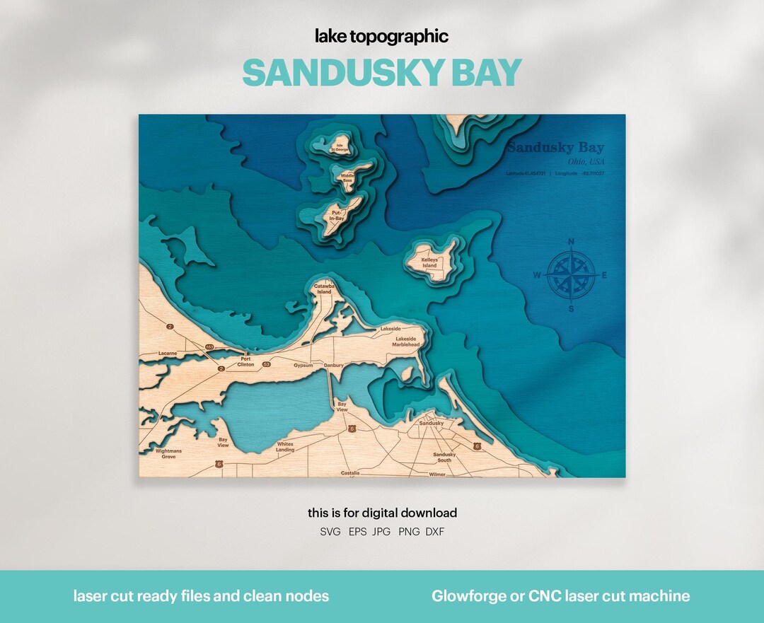 Lake House Decor, Sandusky Bay Map SVG, Wood Wall Decor Gift ...