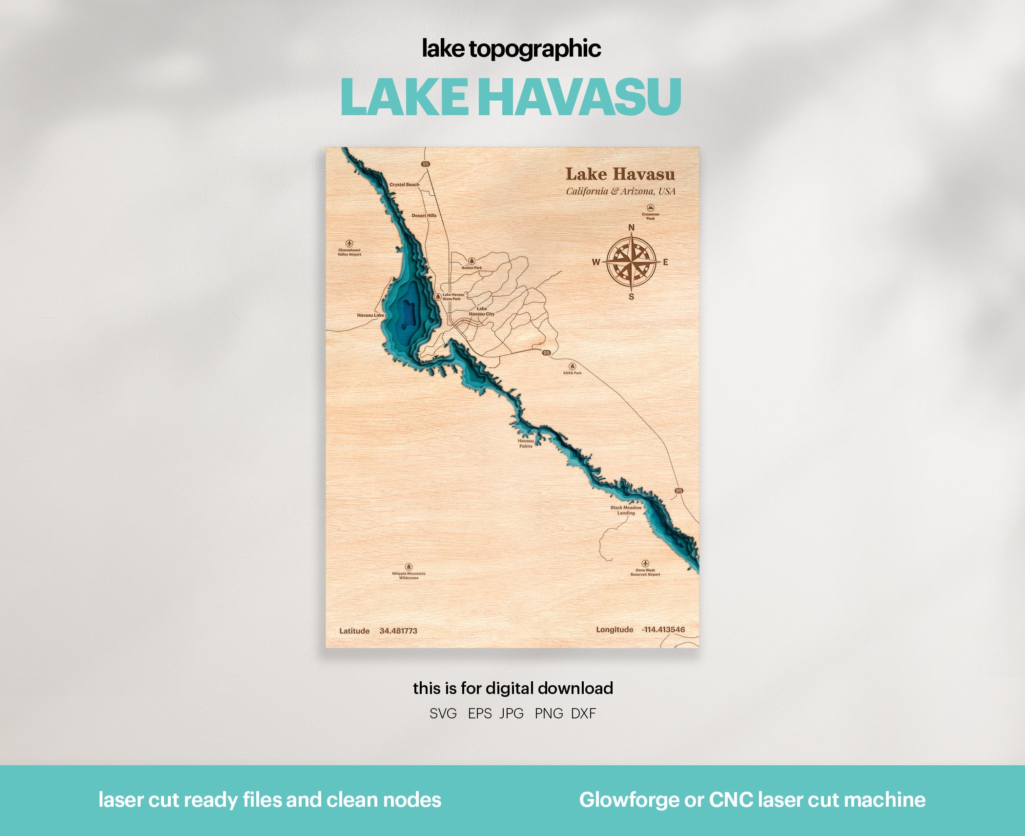 Lake Havasu Topographic Map SVG: 3D Wood Wall Art (digital Download) - Etsy