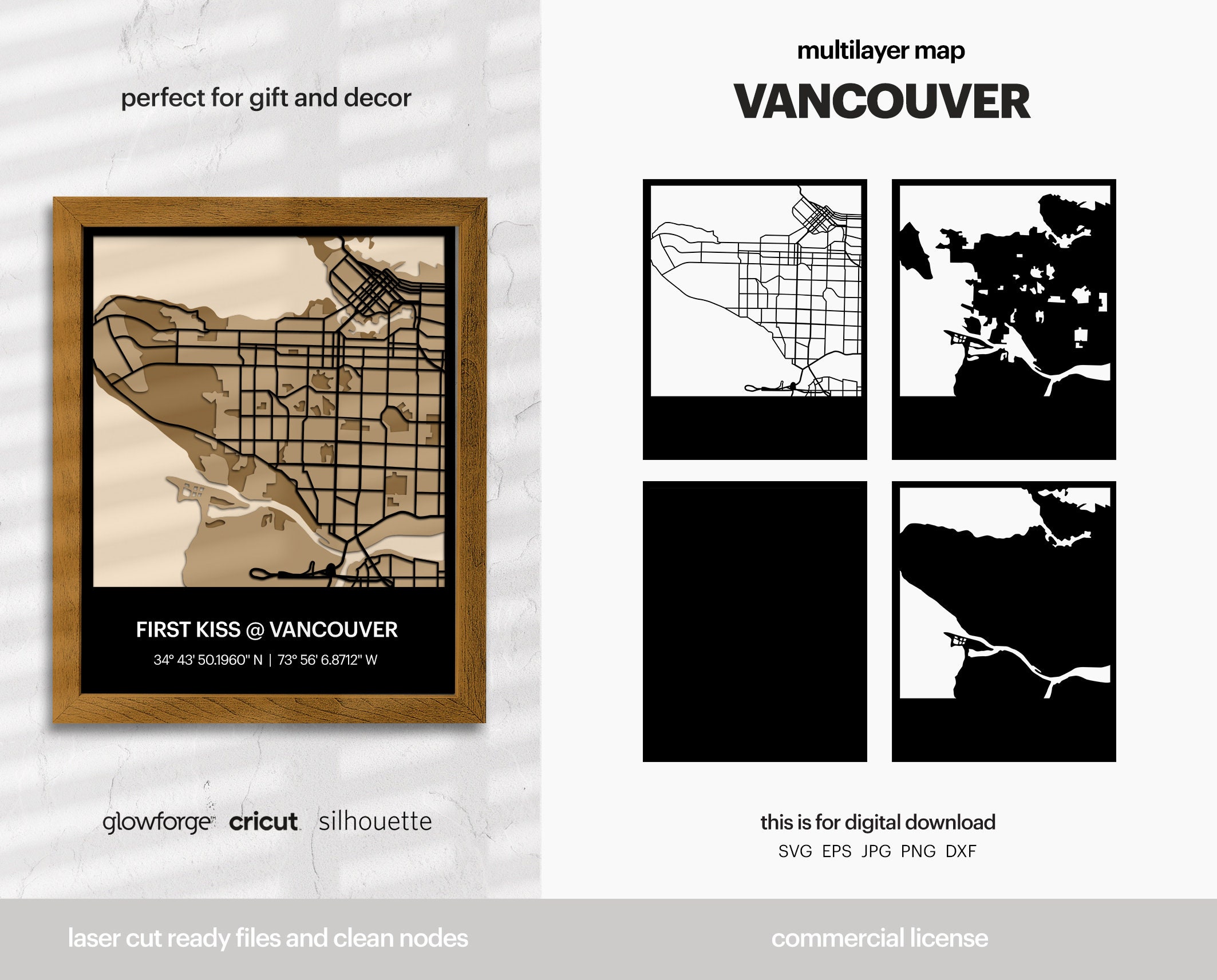 Vancouver Layered City Map City Map Wall Art Multi Layered - Etsy
