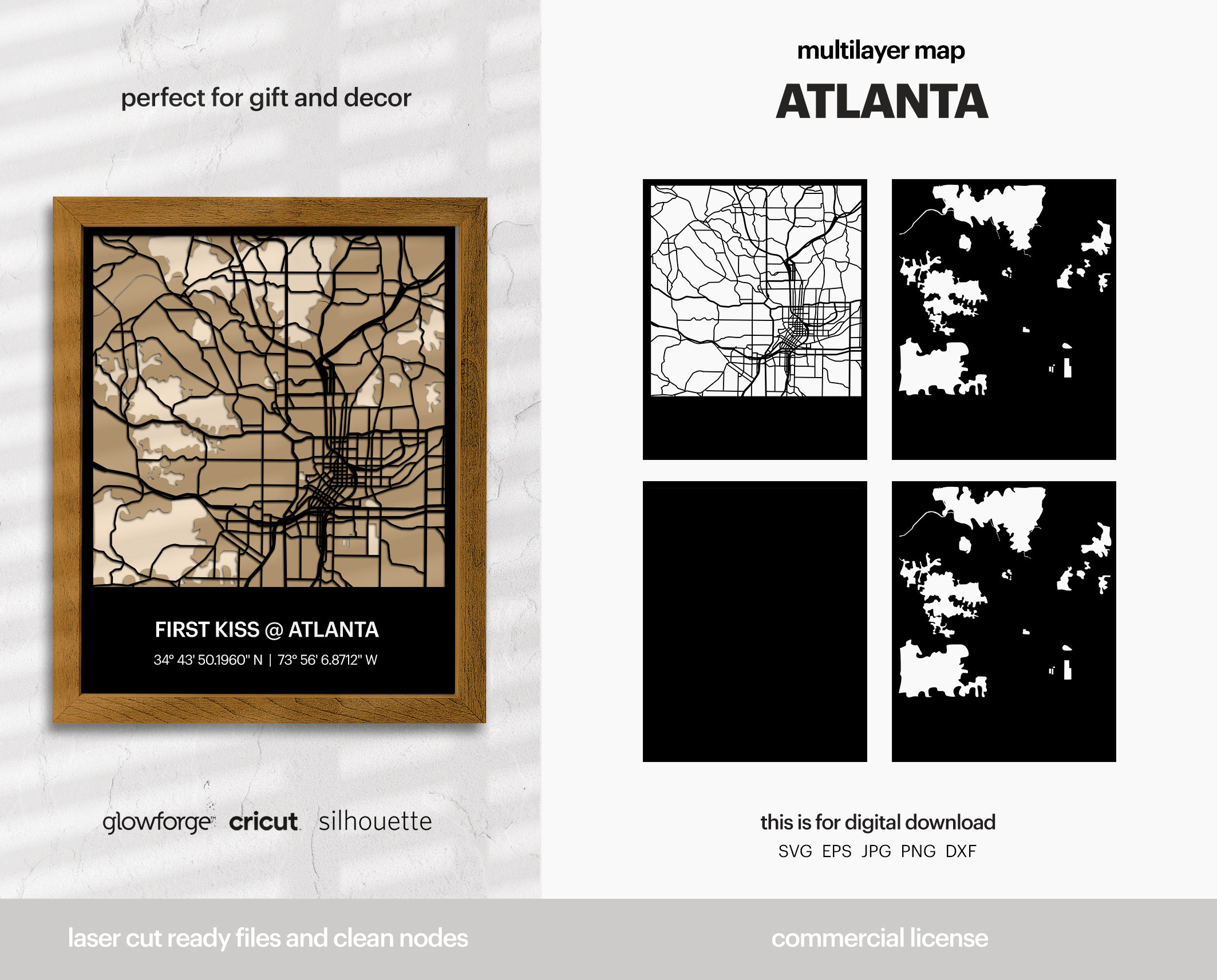 Atlanta Layered City Map City Map Wall Art Multi Layered - Etsy