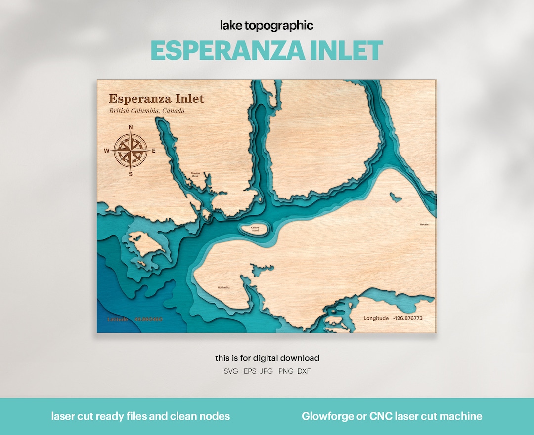 Esperanza Inlet Map SVG: 3D Topographic Laser Cut File (digital ...
