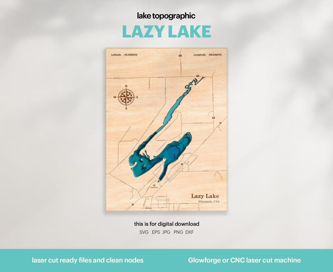 Lake House Decor, Lazy Lake Map SVG, Wood Wall Decor Gift, Topographic ...