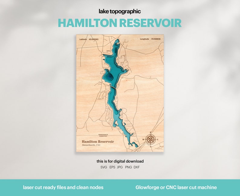 Hamilton Reservoir Map SVG: 3D Topographic Laser Cut File (digital ...