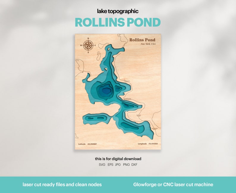 Rollins Pond Map SVG: 3D Topographic Laser Cut File (digital Download ...