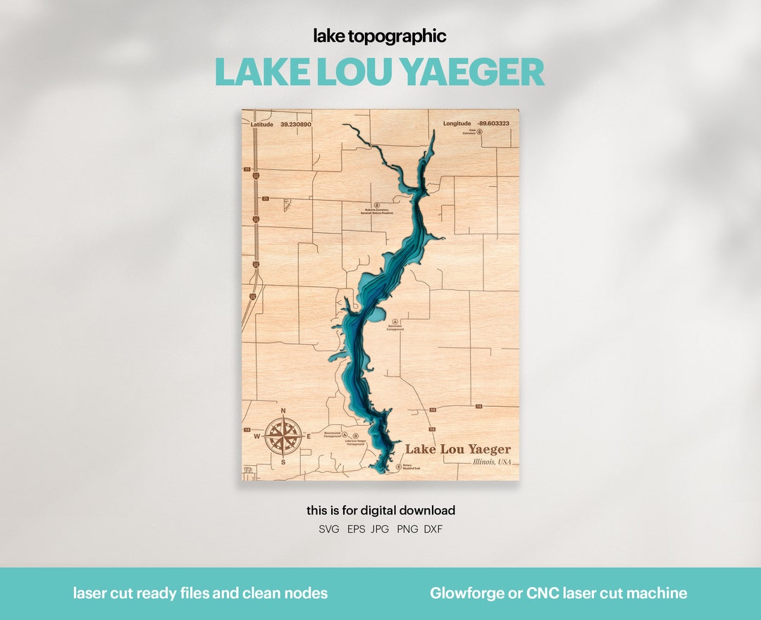 Lake House Decor, Lou Yaeger Lake Map SVG, Wood Wall Decor Gift ...