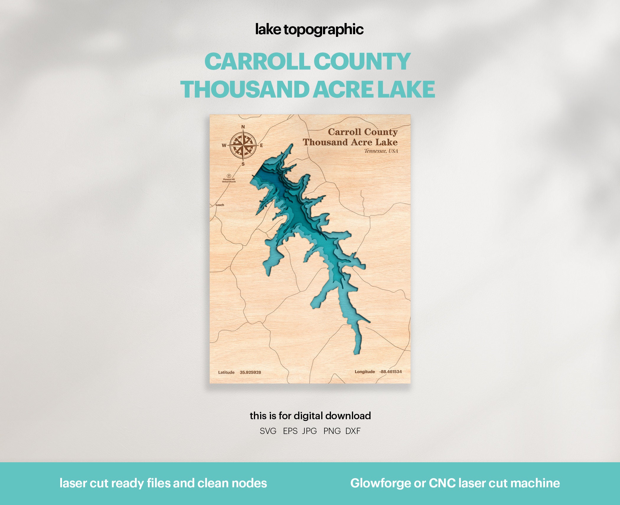 Thousand Acre Lake Map SVG: Carroll County Topographic Wood Decor ...