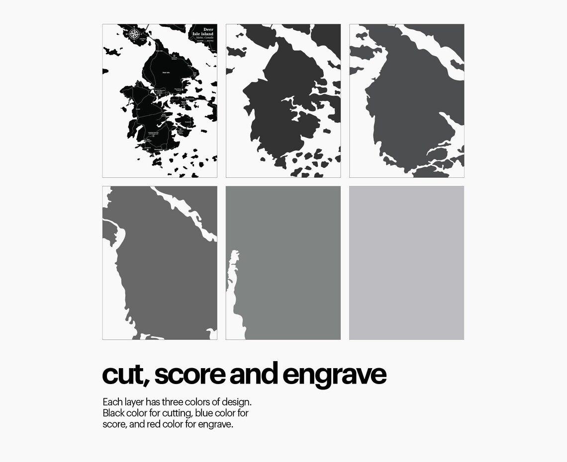 Deer Isle Island Map SVG: 3D Topographic Laser Cut File (digital ...