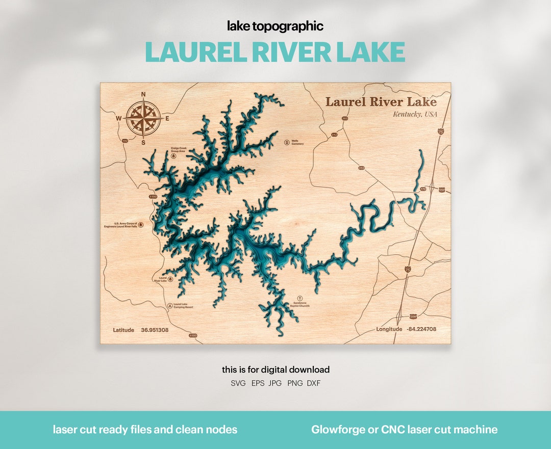 Lake House Decor, Laurel River Lake Map SVG, Wood Wall Decor Gift ...