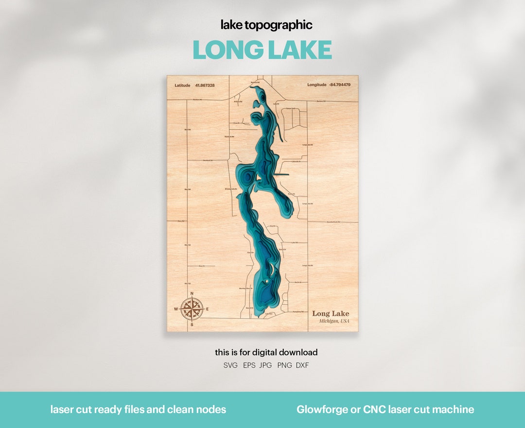 Long Lake Topographic Map SVG: Laser Cut File (digital Download) - Etsy
