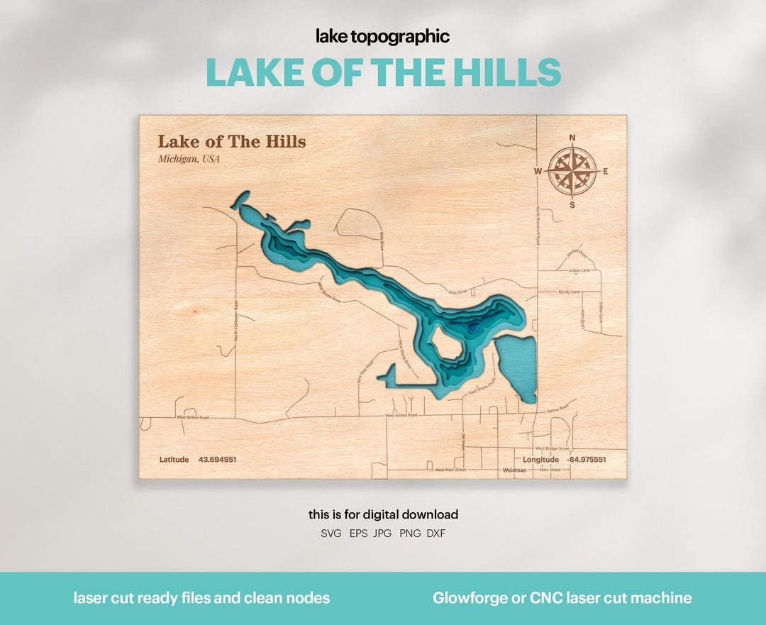 Lake of the Hills Map: 3D Topographic Laser Cut File (digital Download ...