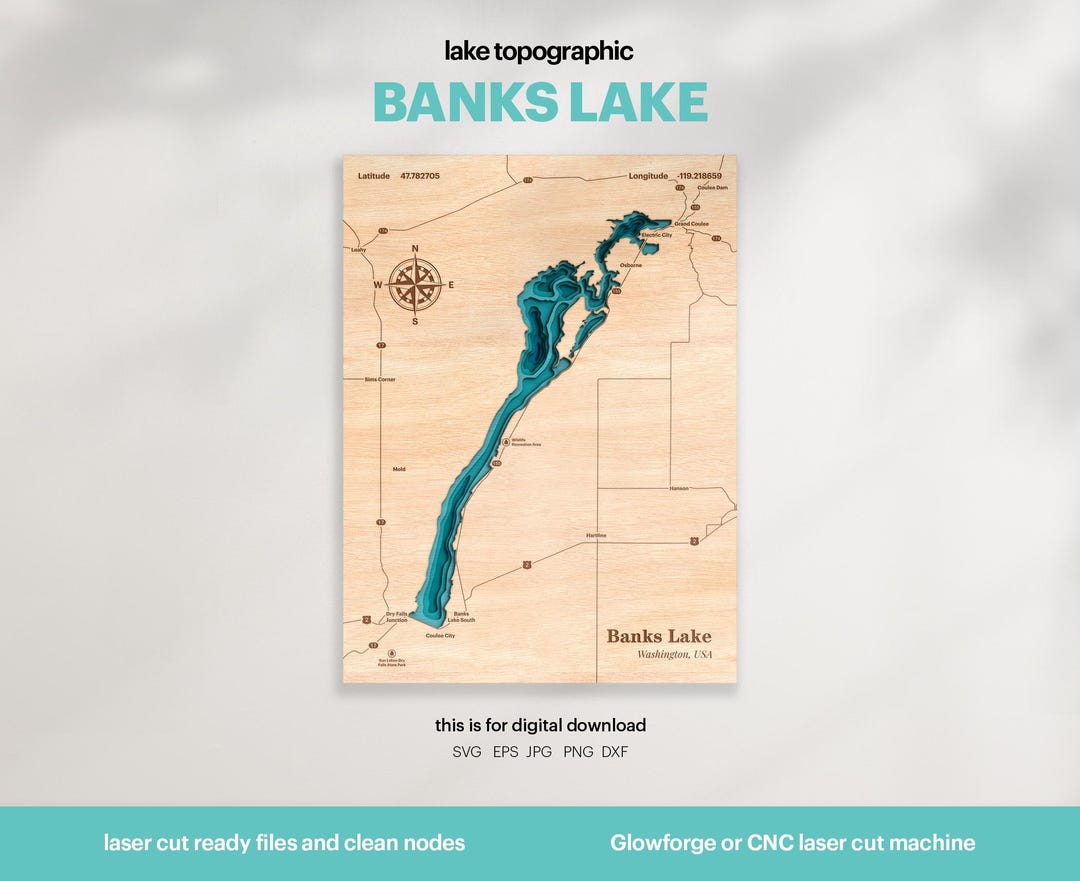 Lake House Decor, Banks Lake Map SVG, Wood Wall Decor Gift, Topographic ...