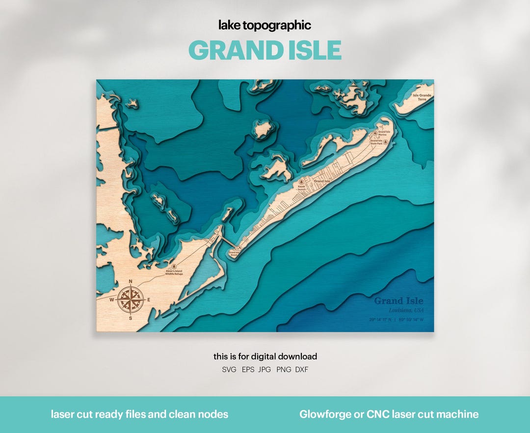Grand Isle Topographic Map SVG: 3D Lake House Decor (digital Download ...