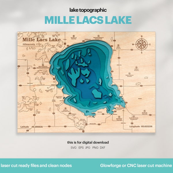 Mille Lacs Lake Map - Etsy