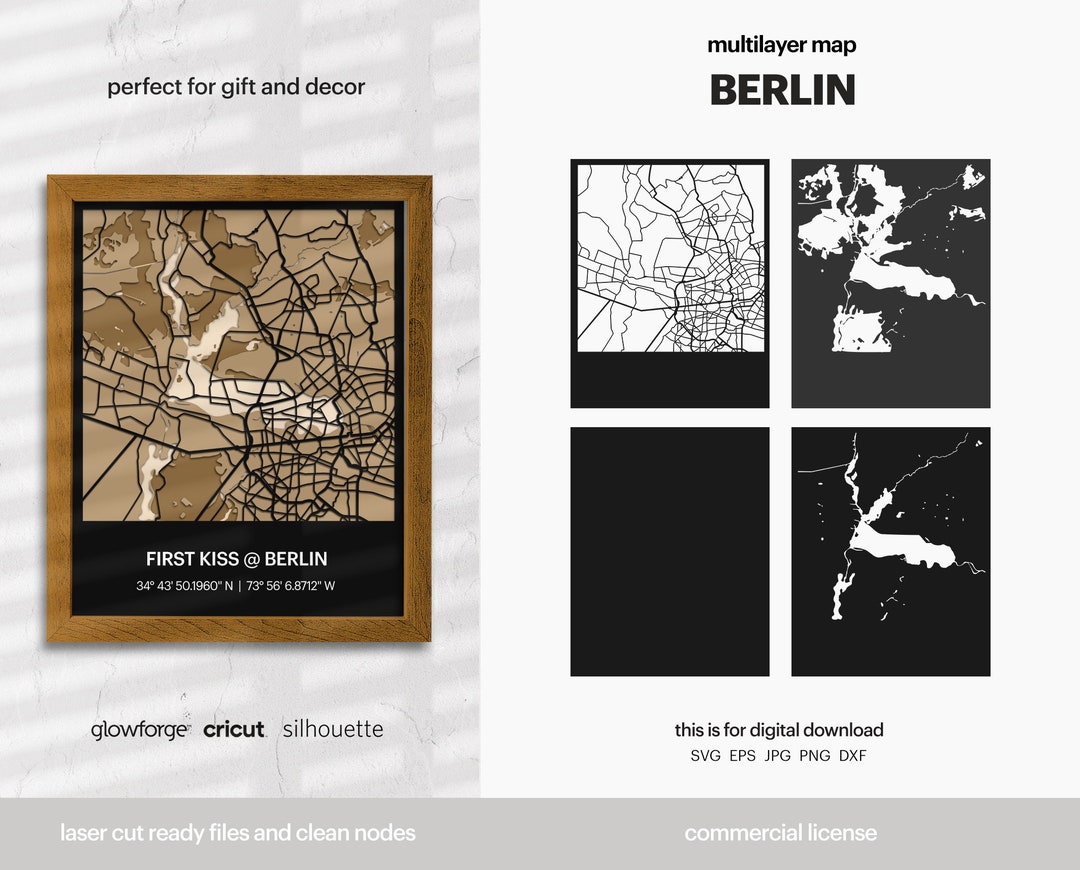 Berlin Layered City Map, City Map Wall Art, Multi Layered Street Map ...