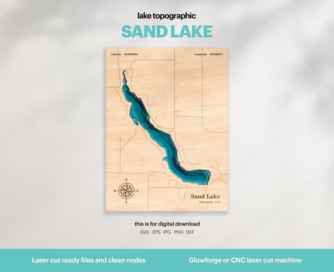 Sand Lake Topographic Map SVG: Laser Cut Wood Decor (digital Download ...